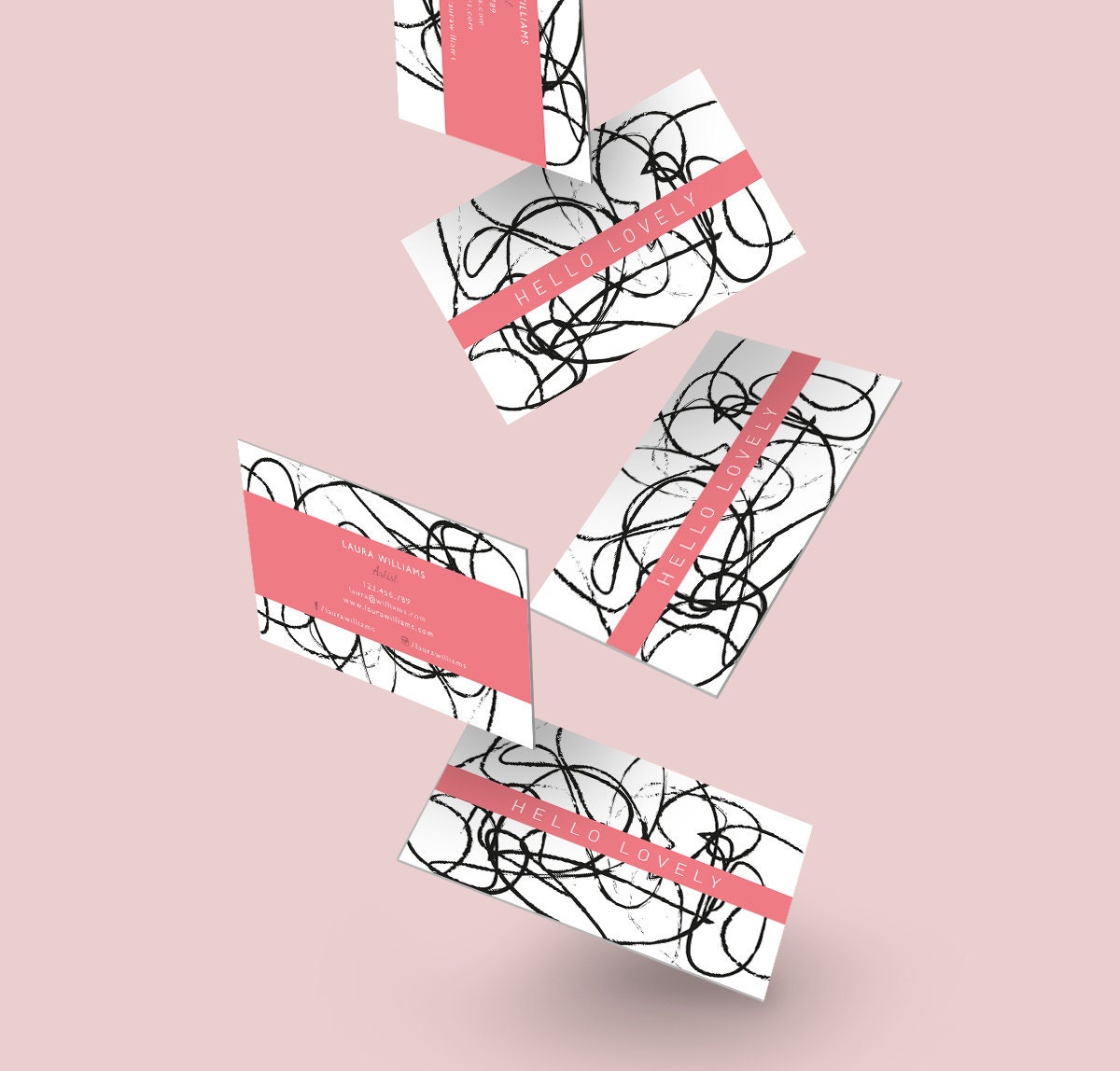 Artist Business Card Design, Doodles Pattern, Brush Strokes Background ...