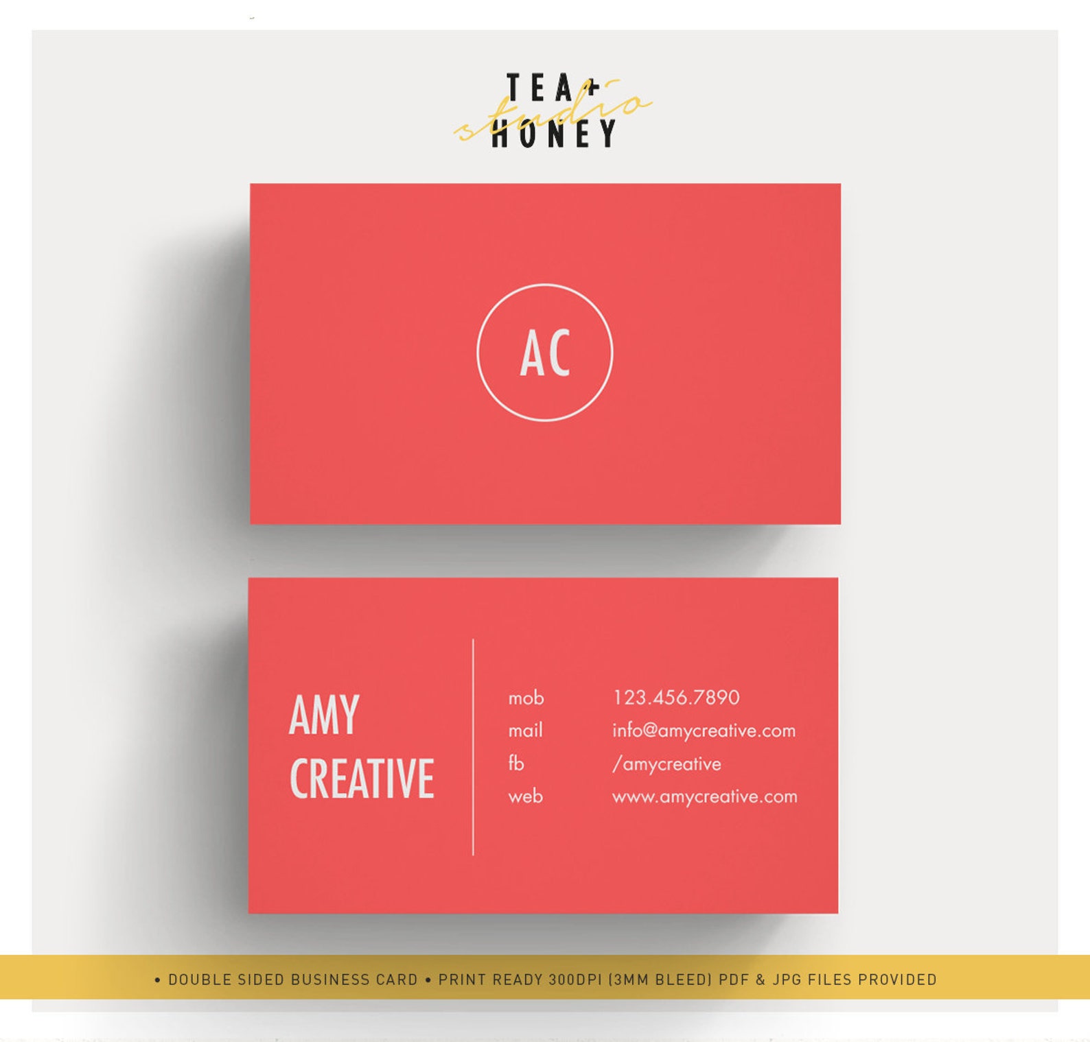 Red Business Card, Simple Calling Card Template, Premade Name Card ...