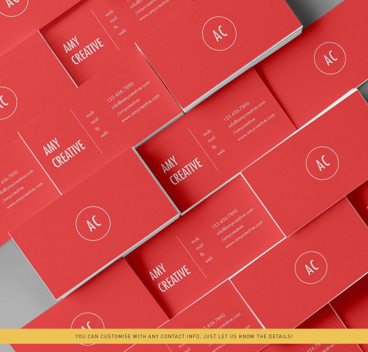 Red Business Card, Simple Calling Card Template, Premade Name Card ...