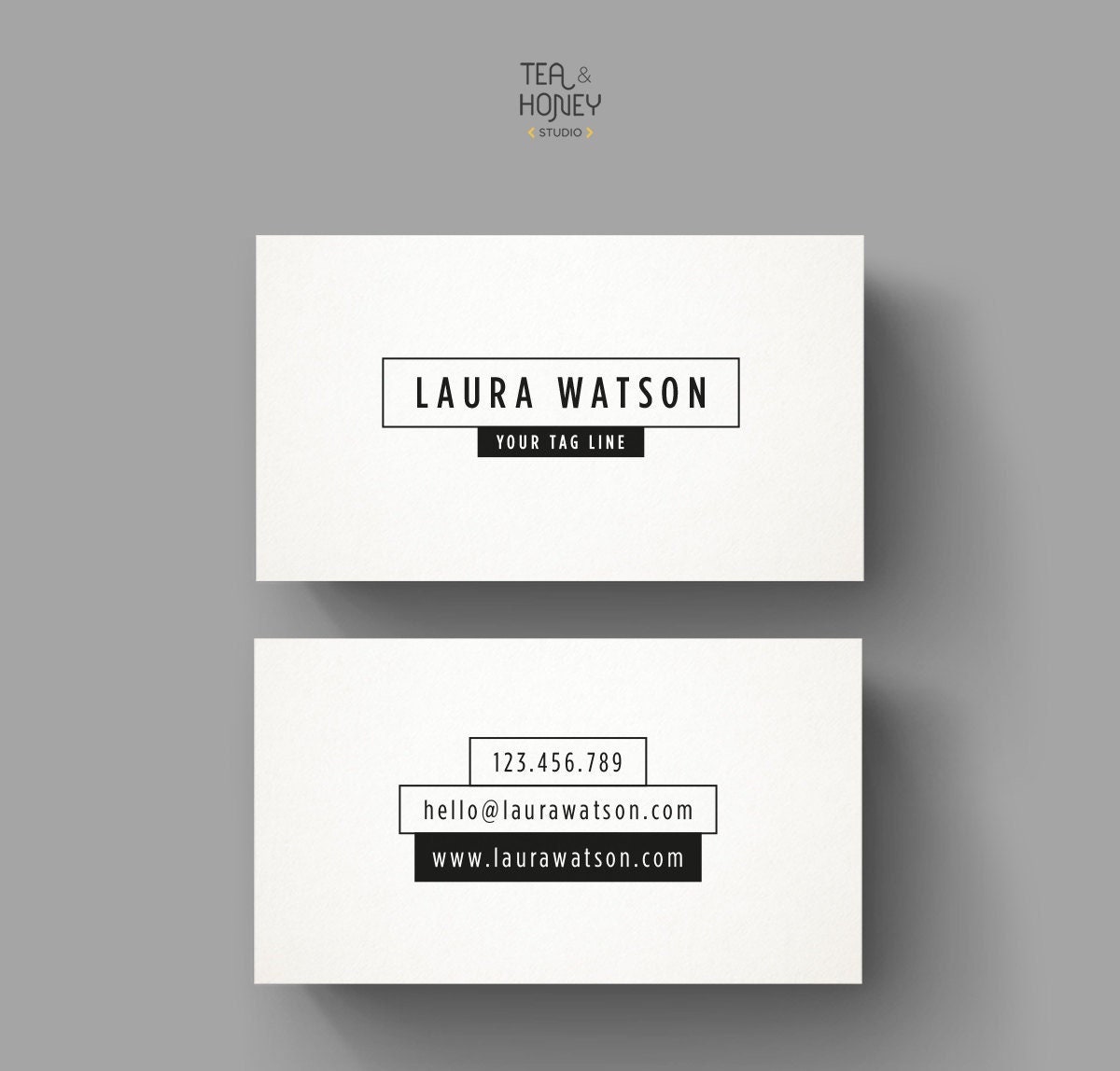 Minimalistic Black and White Business Card Template, Premade Simple ...