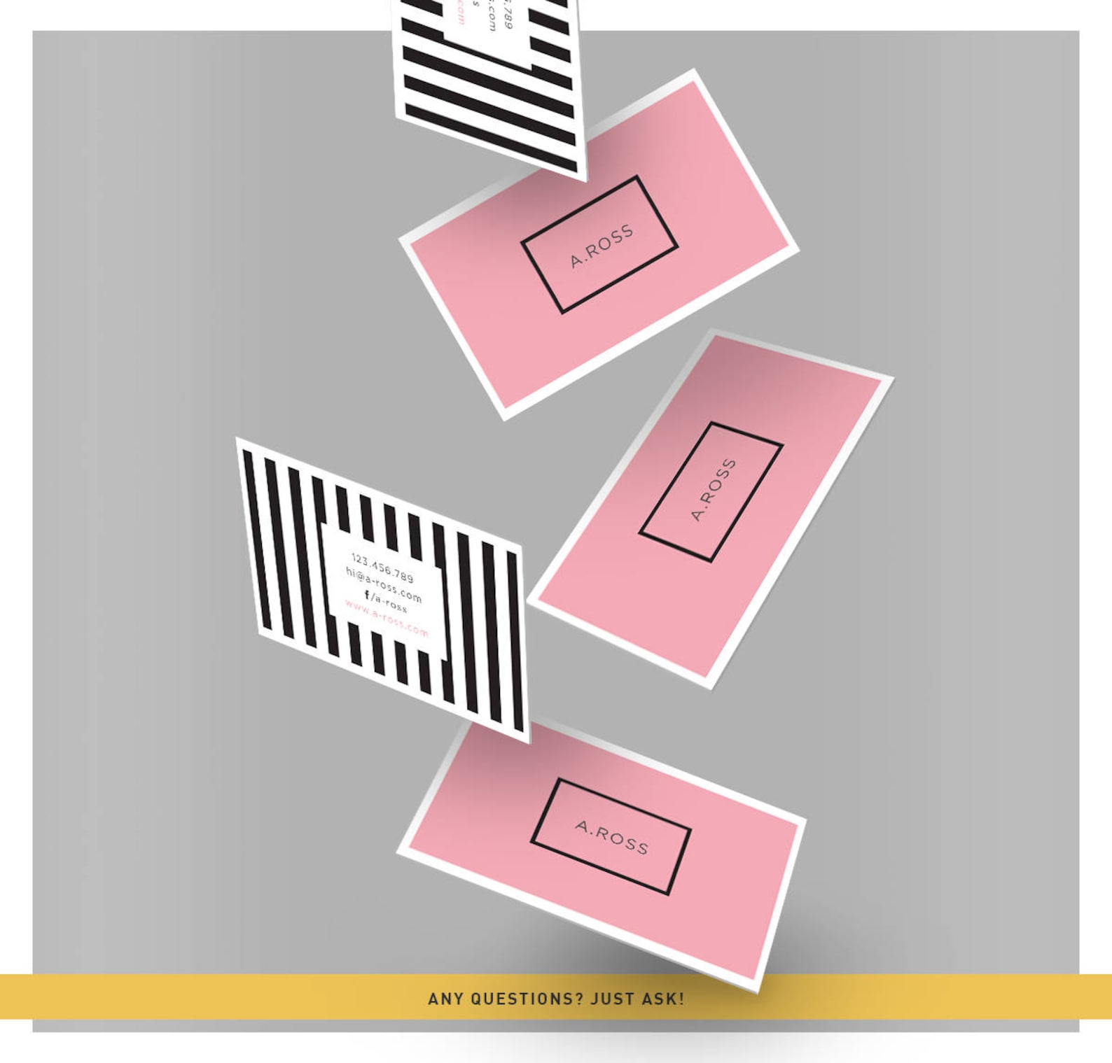 Feminine Business Card, Stripes Business Card, Modern Design, Pink ...