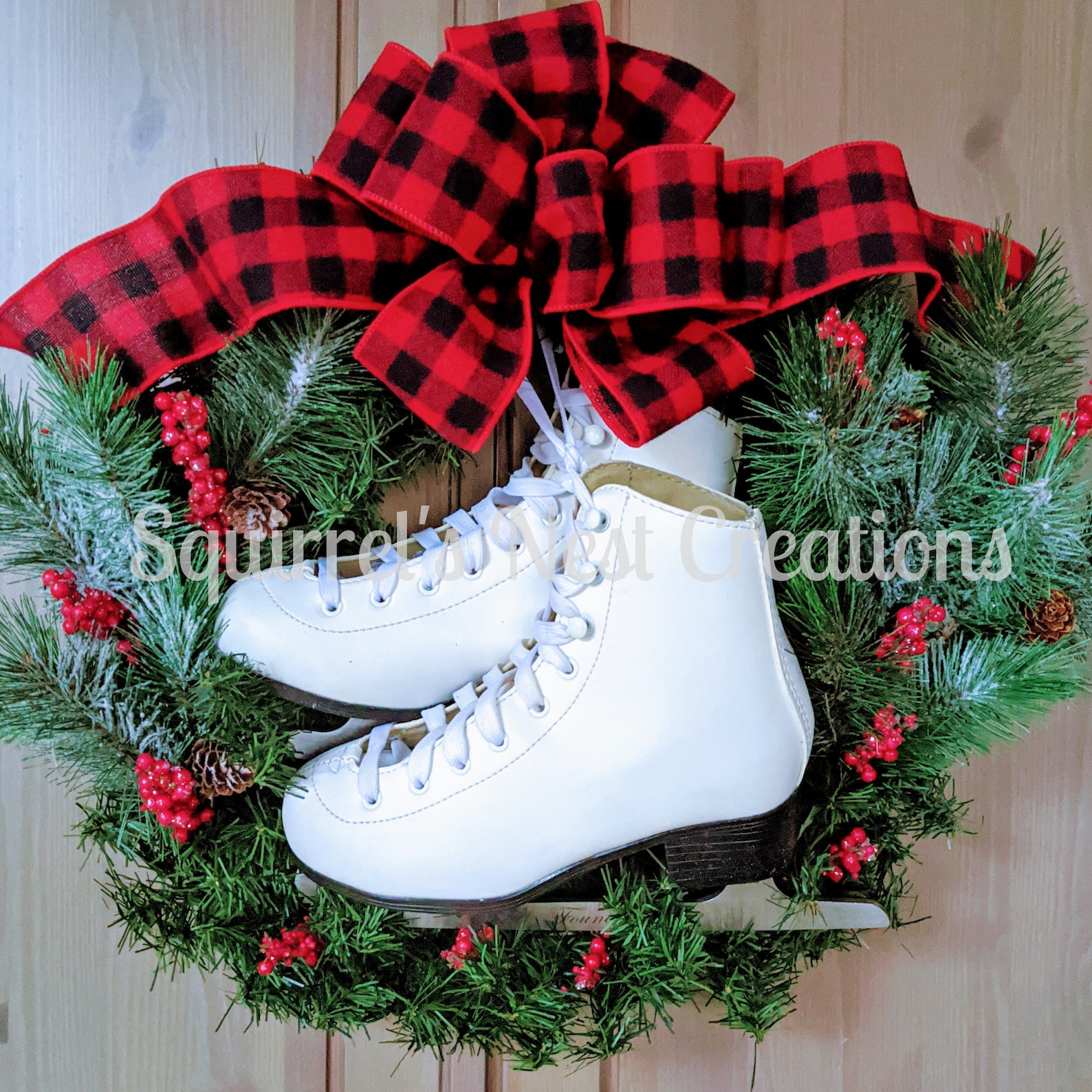 Ice Skates Wreath - Evergreen Wreath With Real Ice Skates (black or ...