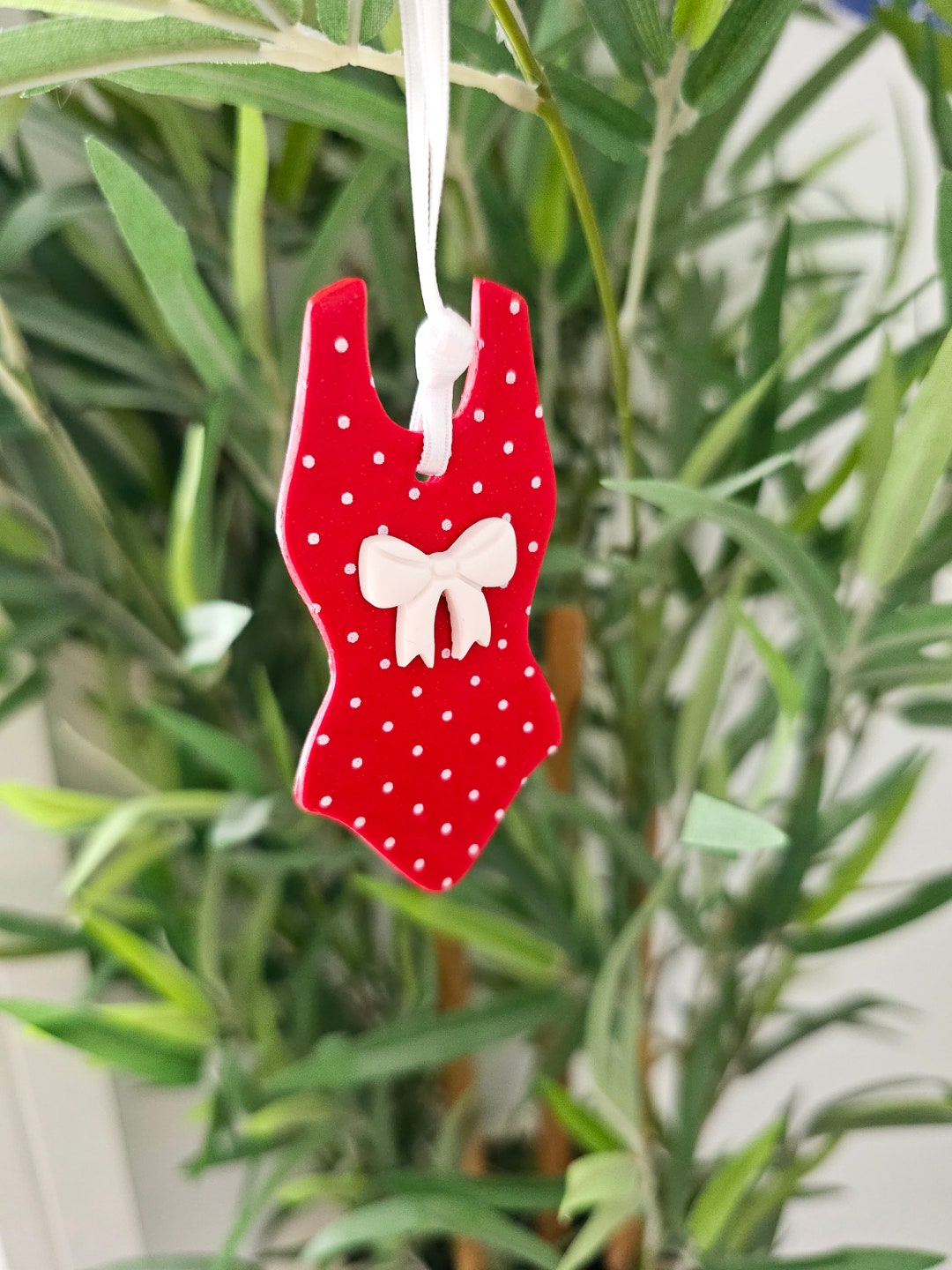 Wild Swimming Red White Polka Dot Bow Swimsuit Christmas Tree ...