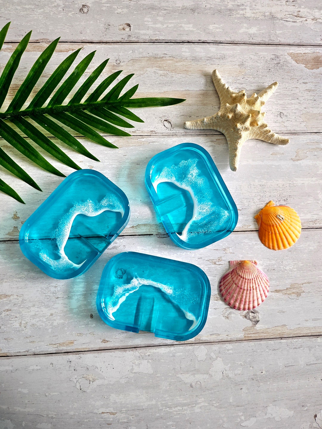 Bright Blue Resin Soap Dish Wave Froth Pattern Beach Vibes Coastal Home ...