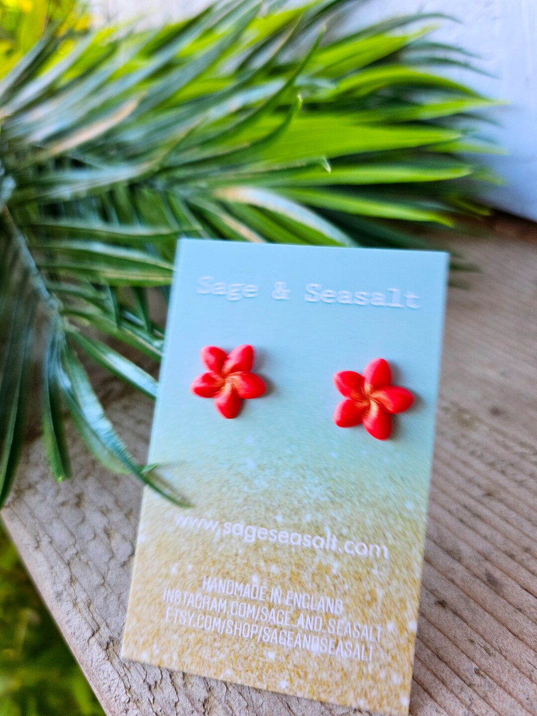 Red Plumeria Hibiscus Flower Tiki Stud Earrings ~ Handmade ~ 1950s ...