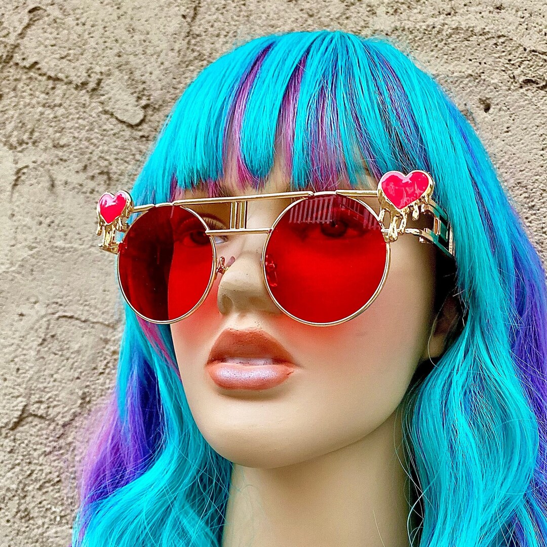 Red Dripping Heart Sunglasses Valentines Day Kawaii Gold Melting Drip ...