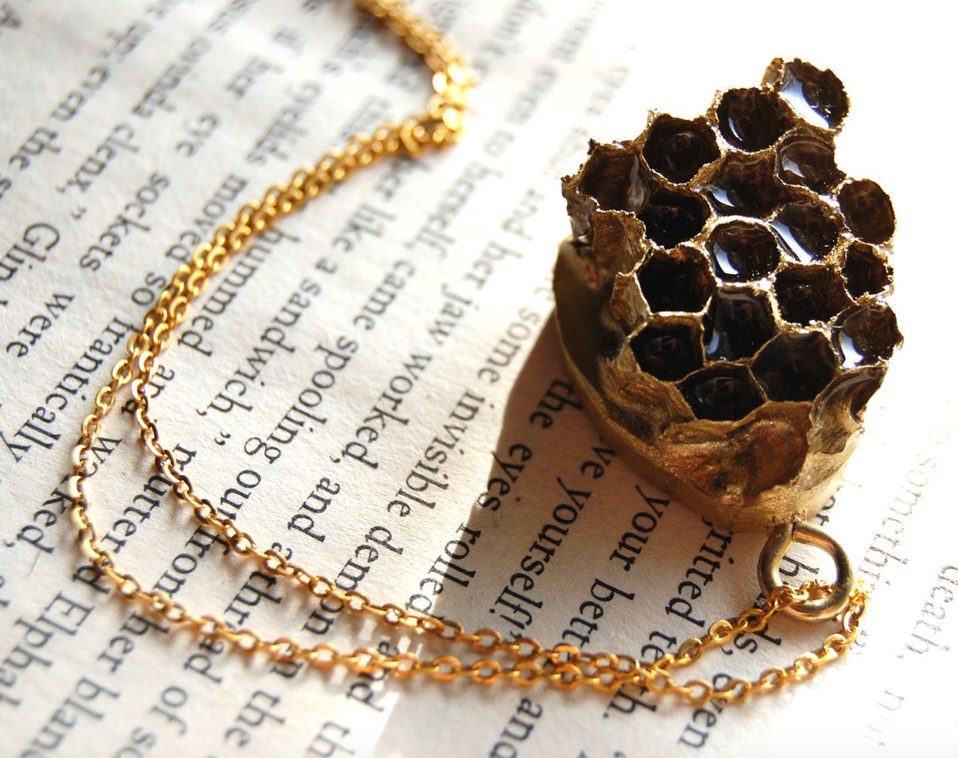 Honeycomb Necklace Honey Bee Real Honey Comb Ring Bee Hive Bees Jewelry ...