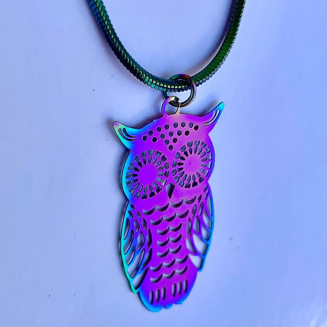 Rainbow Owl Pendant EDC Rave Outfits Festival Necklace EDM - Etsy