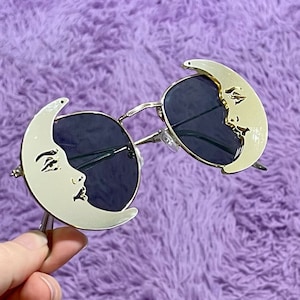 Half Moon Sunglasses Custom Festival Glasses Mirror Crescent Celestial ...