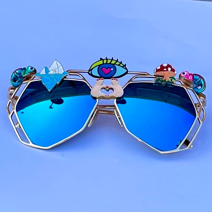 Third Eye Sunglasses Embellished Rave Festival Decorated Sunnies Shades ...