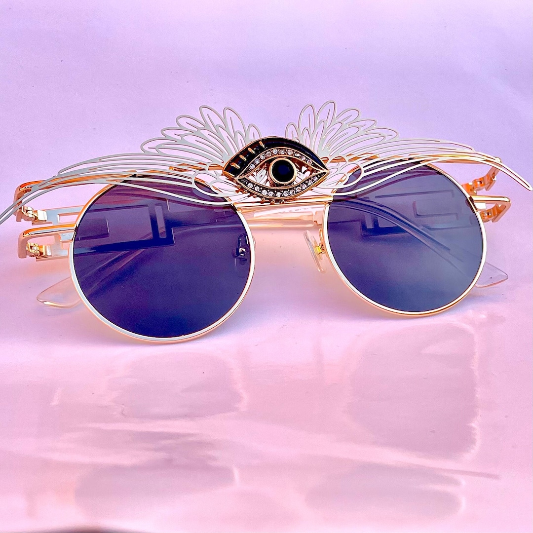 Winged Eye Steampunk Sunglasses Burning Man Black Gold Trippy ...