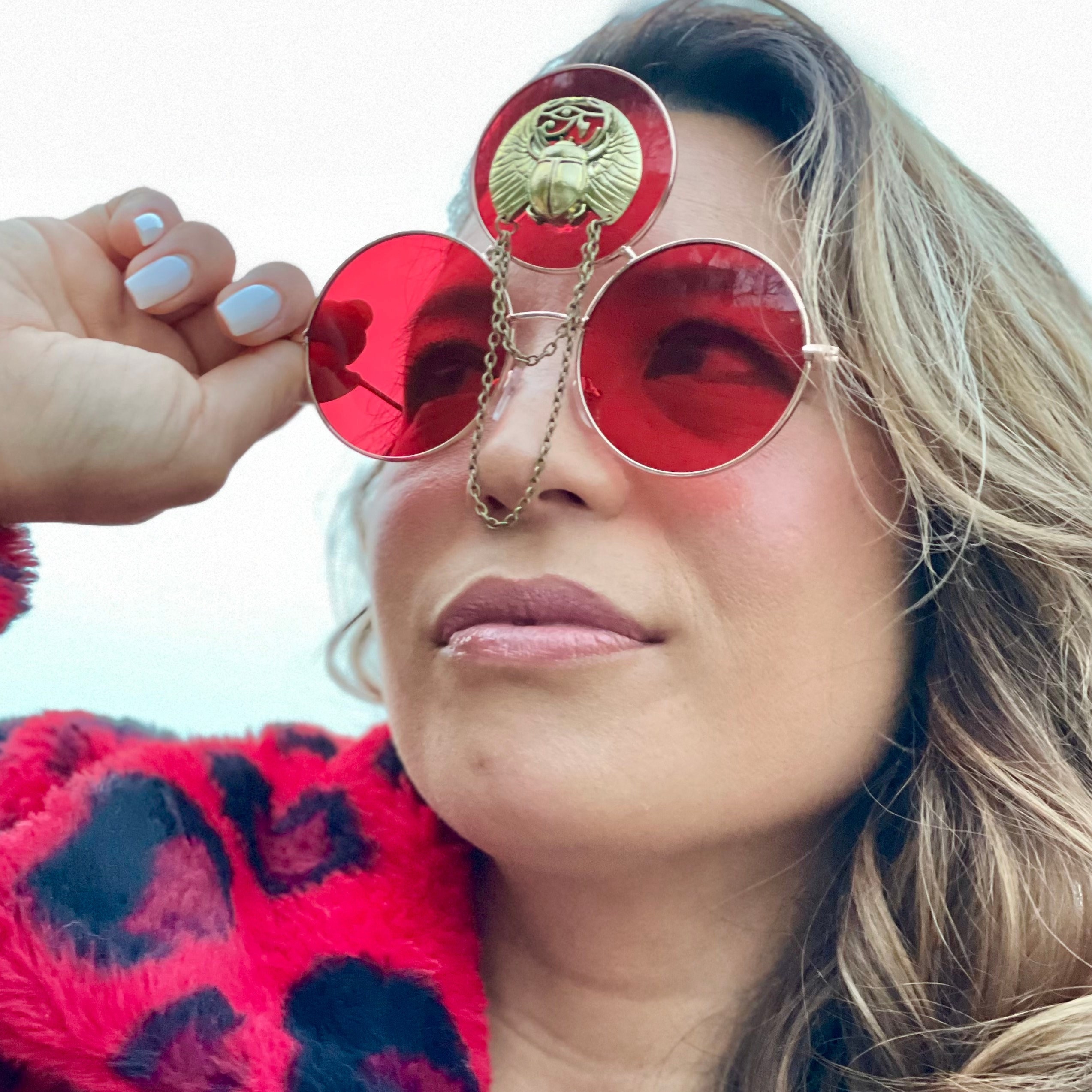 Third Eye Sunglasses Red Round Glasses Scarab Egyptian Evil Eye Psychedelic Custom Rave Festival ...