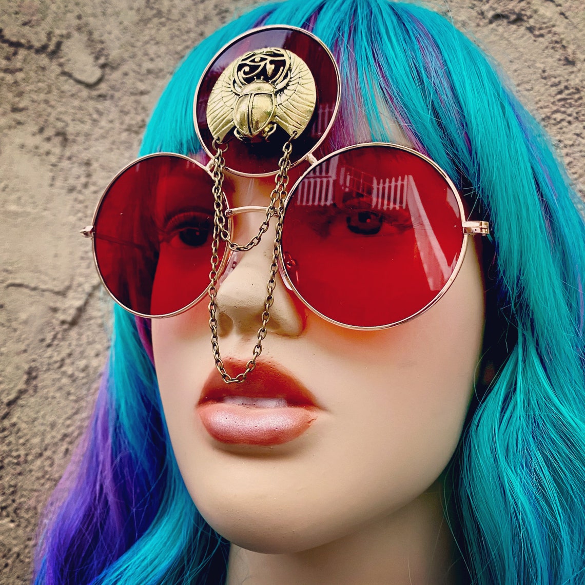 Third Eye Sunglasses Red Round Glasses Scarab Egyptian Evil Eye Psychedelic Custom Rave Festival ...