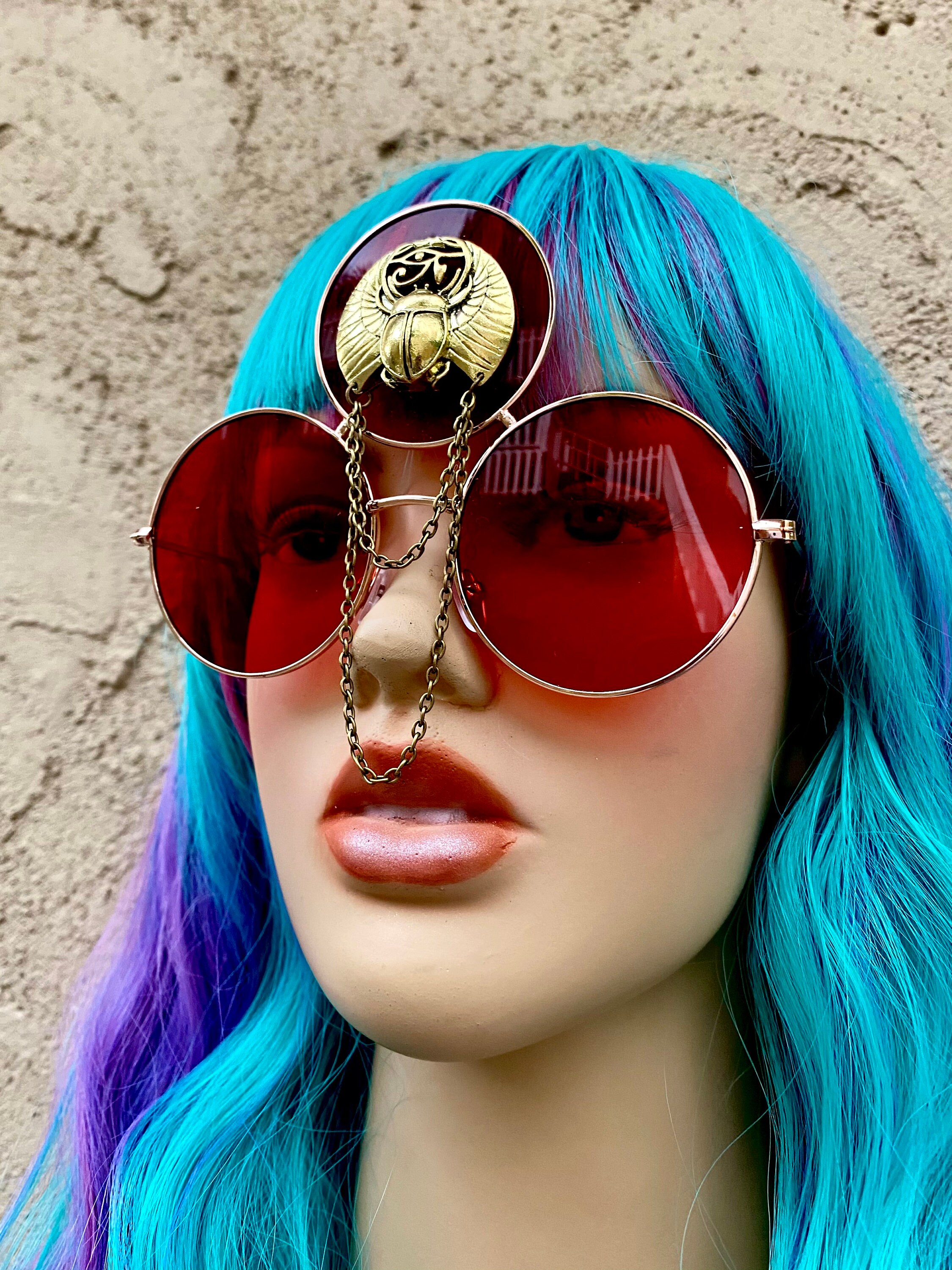 Third Eye Sunglasses Red Round Glasses Scarab Egyptian Evil Eye ...