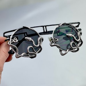 Snake Sunglasses Medusa Glasses Jewelry Black Silver Rave Outfit Goth ...