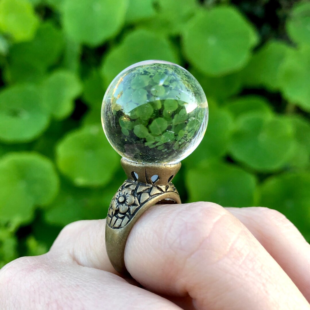 Crystal Ball Ring Fortune Teller Ring Telling Clear Quartz Sphere Ring ...