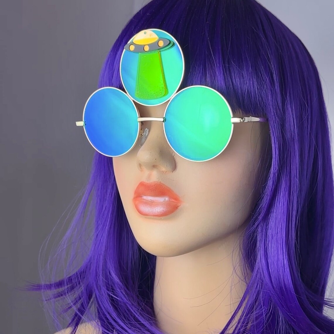 UFO Alien Sunglasses Rave Outfit Accessories Spaceship Third Eye Glasses Burning Man Neon Green ...