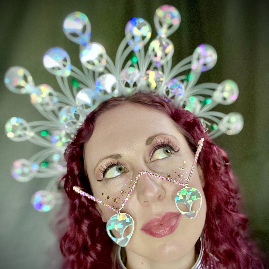 Alien Queen Crown Rave Festival Outfit EDM EDC Silver Ziptie Crown Halo ...