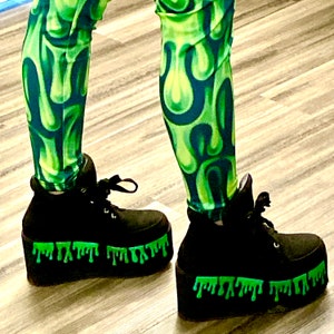 Slime Platform Shoes Neon Green Rave Sneakers Melting Dripping Melt ...