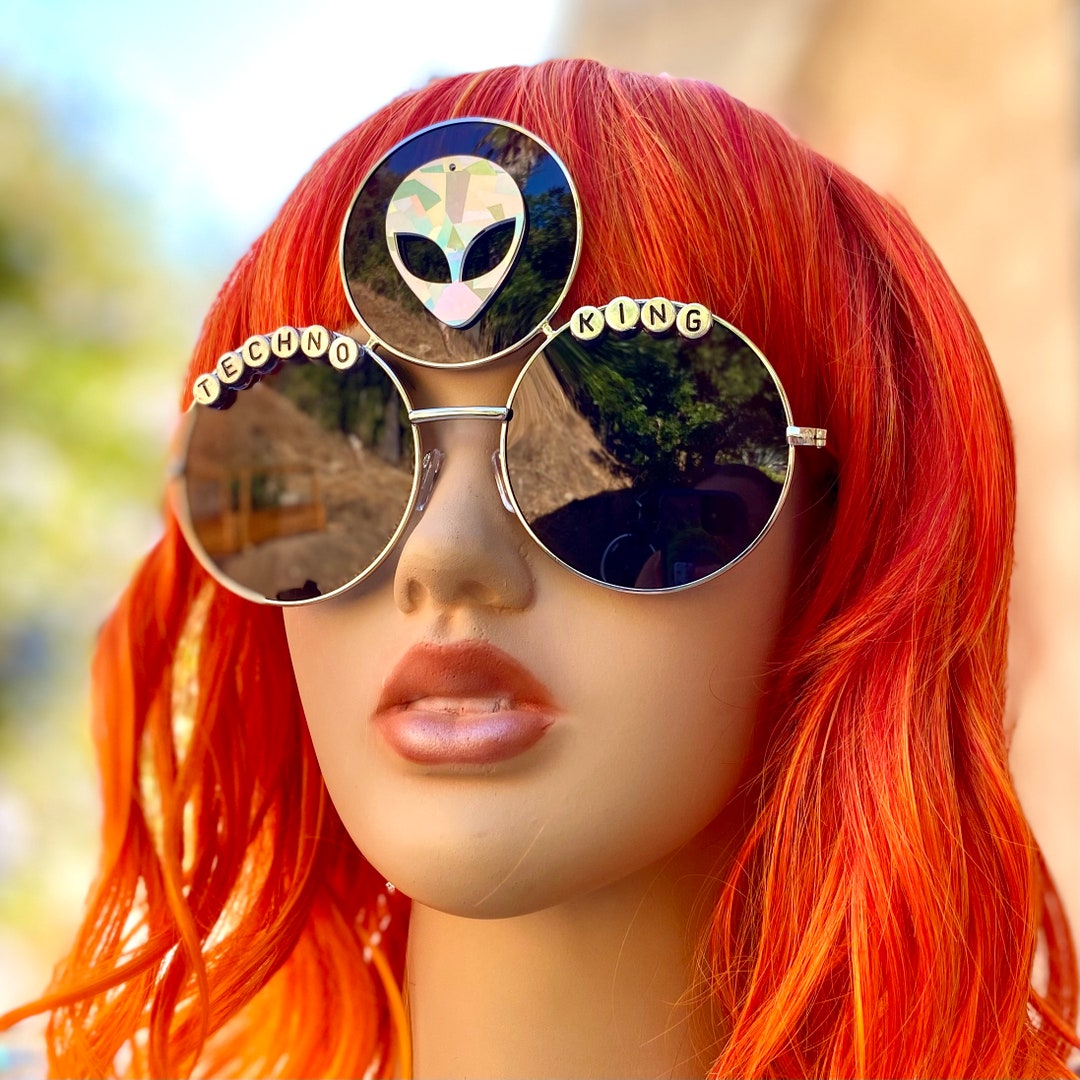 Alien Sunglasses Rave Outfit Accessories Womens UFO Spaceship Third Eye ...