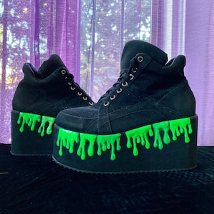 Slime Platform Shoes Neon Green Rave Sneakers Melting Dripping Melt ...