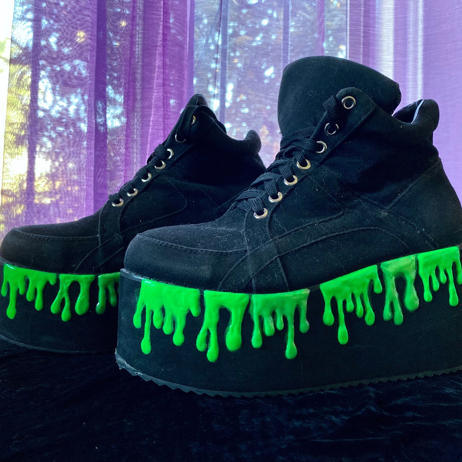 Slime Platform Shoes Neon Green Rave Sneakers Melting Dripping Melt ...