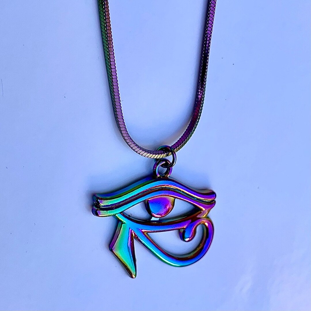 Rainbow Evil Eye of Horus Pendant Egyptian Necklace Metal Choker ...
