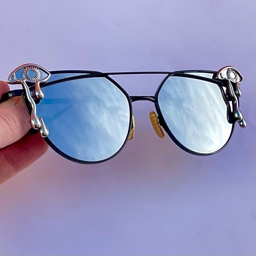 Trippy Eye Sunglasses Third Eye Glasses Festival Rave Dripping Melting Drip Silver Evil Eye ...