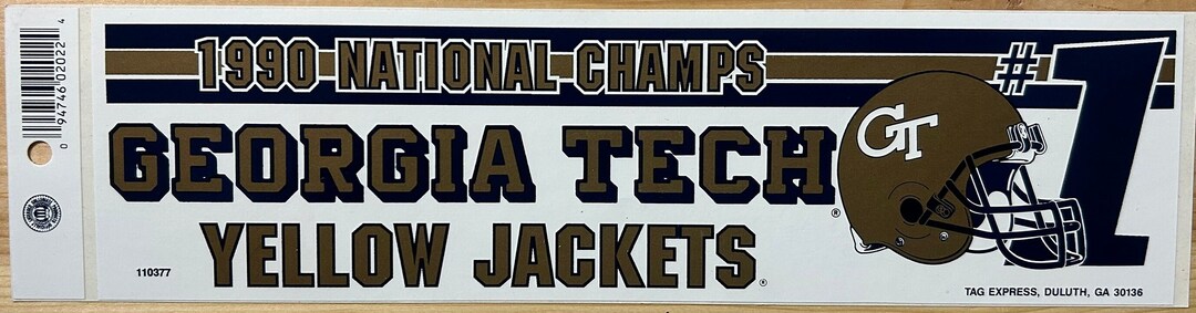 Vintage Georgia Tech Yellow Jackets 1990 NCAA Football Champions Bumper ...