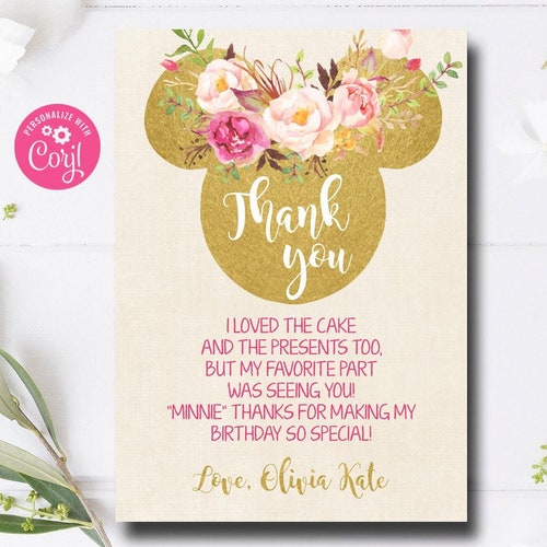 Thank You Card Minnie Mouse Thank You Note Template Oh - Etsy
