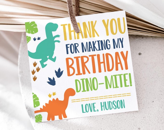 Editable Dino Thank You Party Tags, Birthday Favor Gift Tags, Dinosaur ...