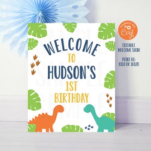 Editable Dinosaur Welcome Sign, Dinosaur Party Sign, Welcome Sign ...