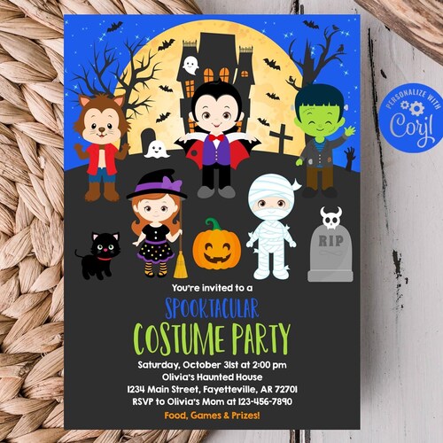 Editable Halloween Costume Party Invitation Halloween Birthday - Etsy