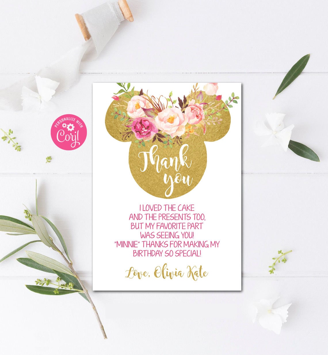Editable Minnie Mouse Thank You Card Minnie Mouse Thank You - Etsy