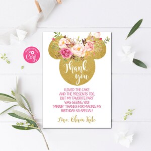 Editable Minnie Mouse Thank You Card Minnie Mouse Thank You Note Minnie ...