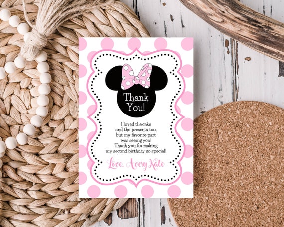 Minnie Mouse Thank You Notes Pink and Black Minnie Mouse Thank - Etsy