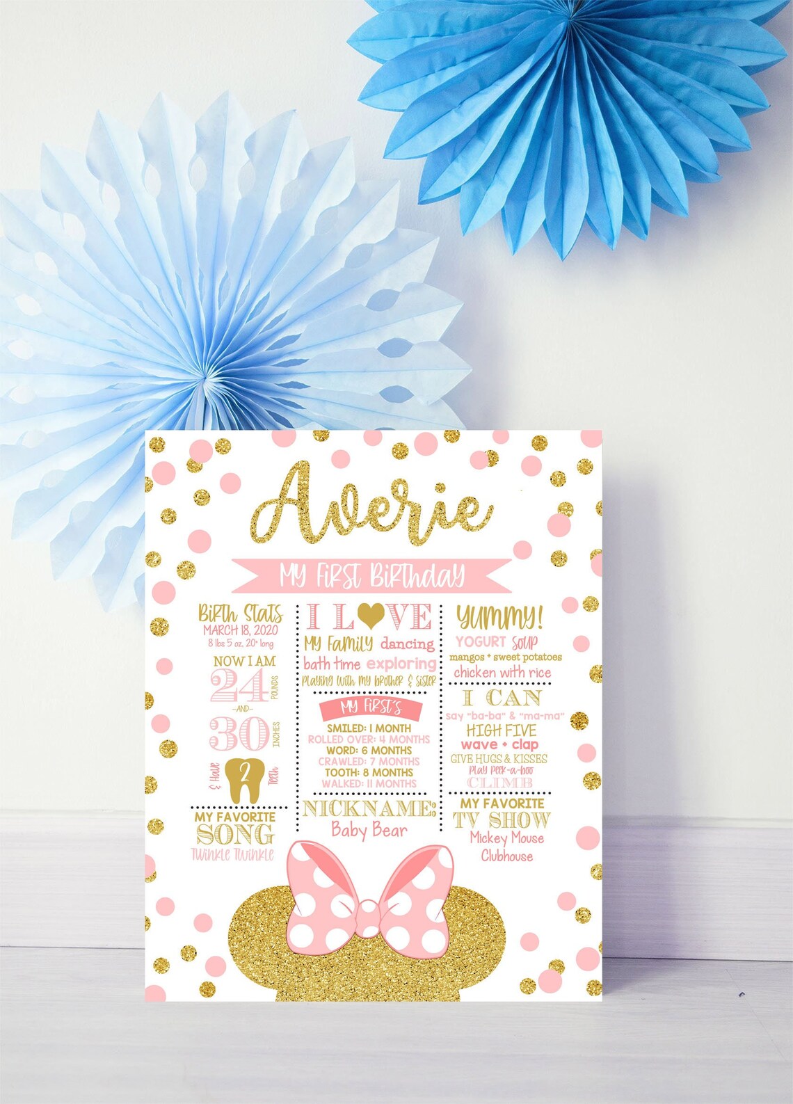 Minnie Mouse Milestone Sign Pink and Gold Stat Sign Minnie - Etsy