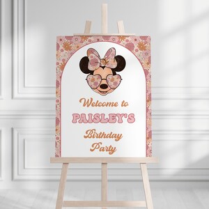Editable Groovy Minnie Welcome Sign Two Groovy Retro Minnie Mouse ...
