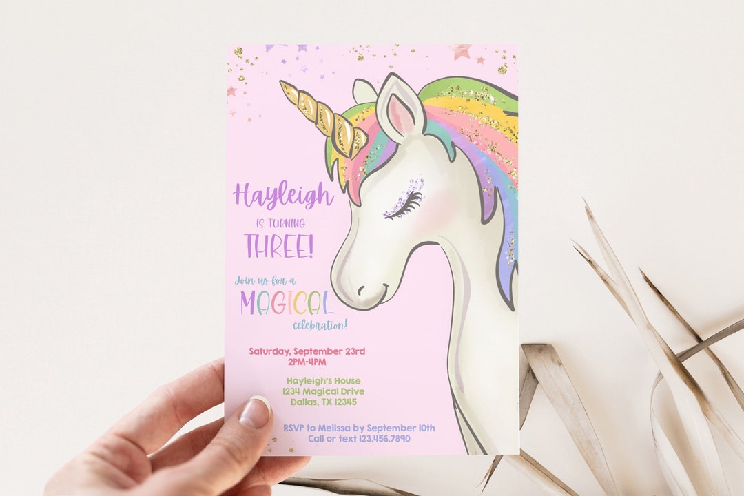 Editable Unicorn Birthday Invitation Magical Celebration Unicorns ...