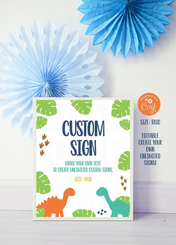 Editable Custom Sign Dinosaur Signs Dinosaur Party Sign | Etsy