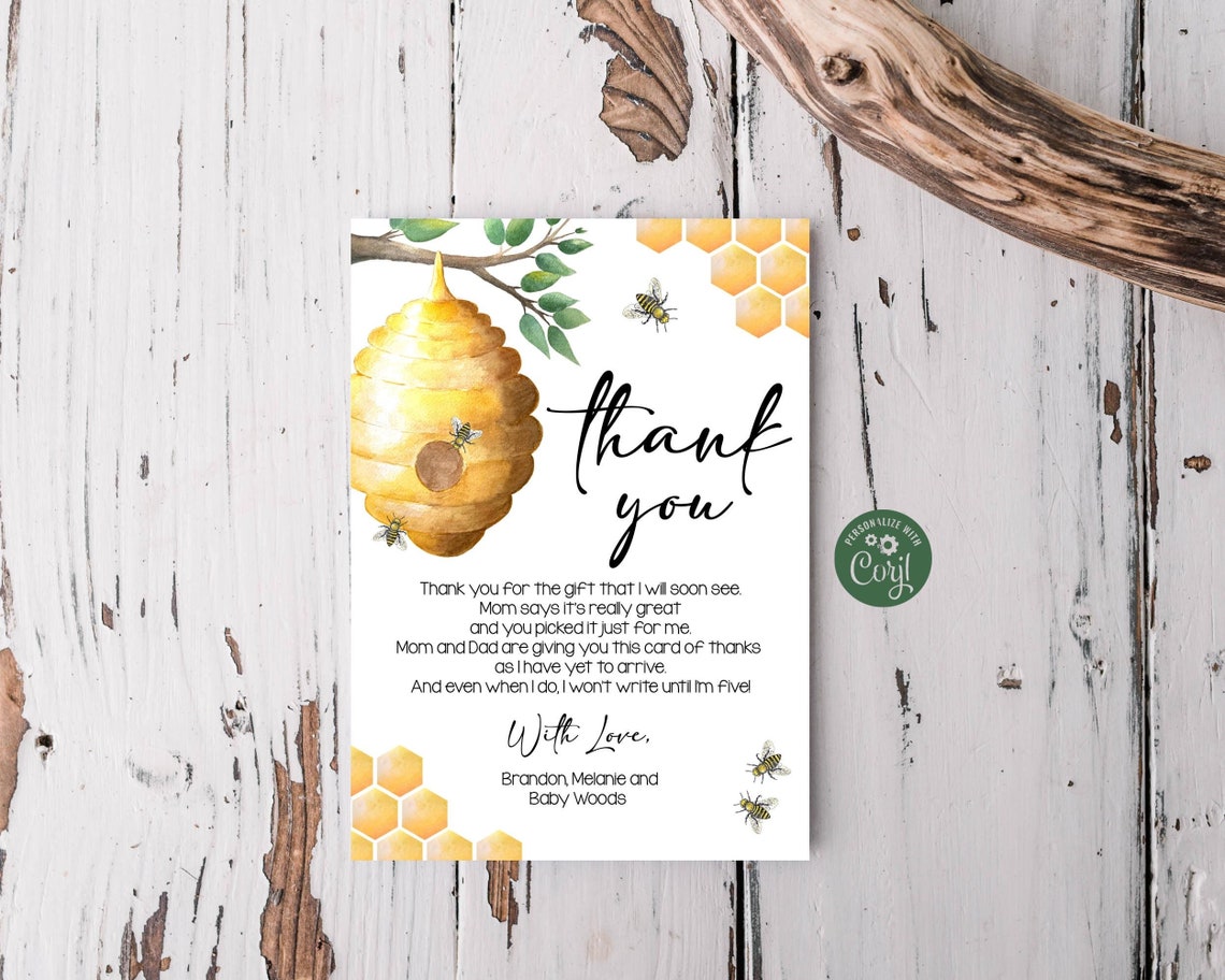 Editable Bee Thank You Note Bees Honey Bees Thank You Card Bee - Etsy