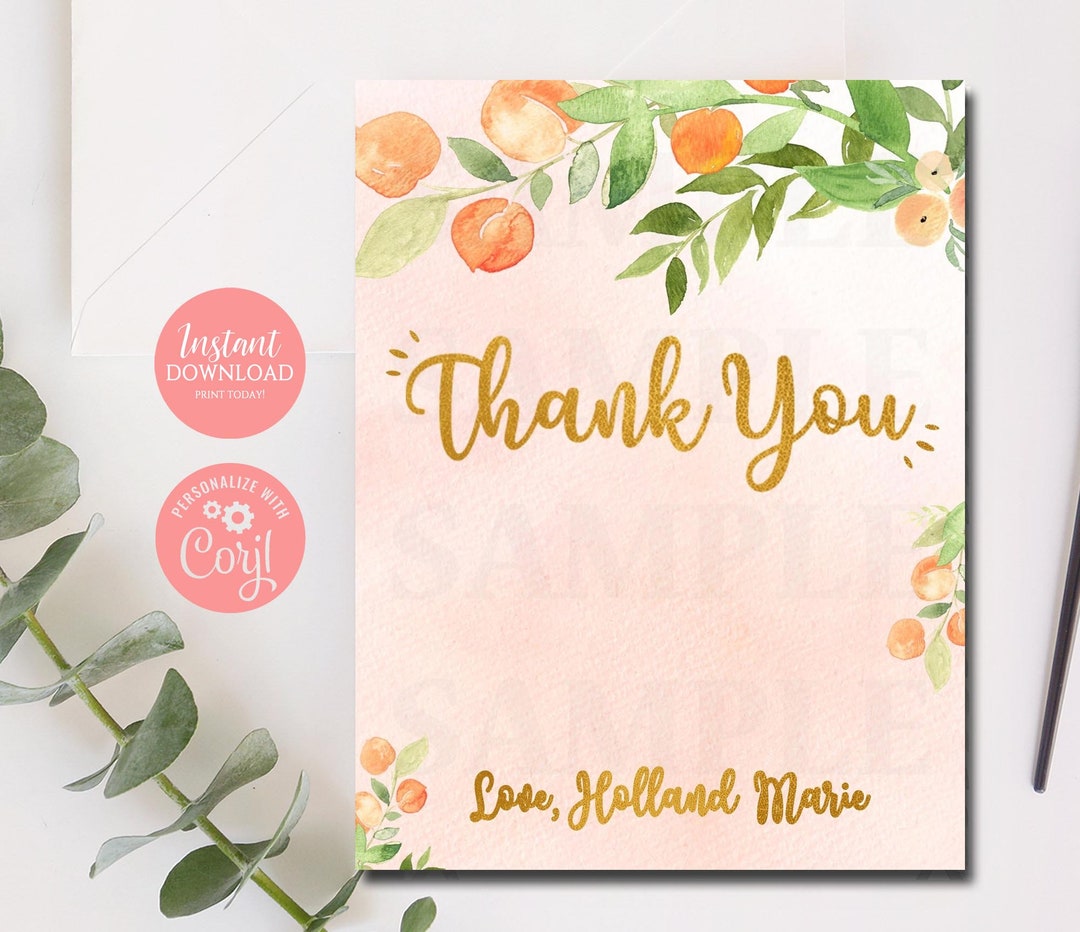 Editable Peach Thank You Note, Editable Thank You Cards, Sweet as a ...