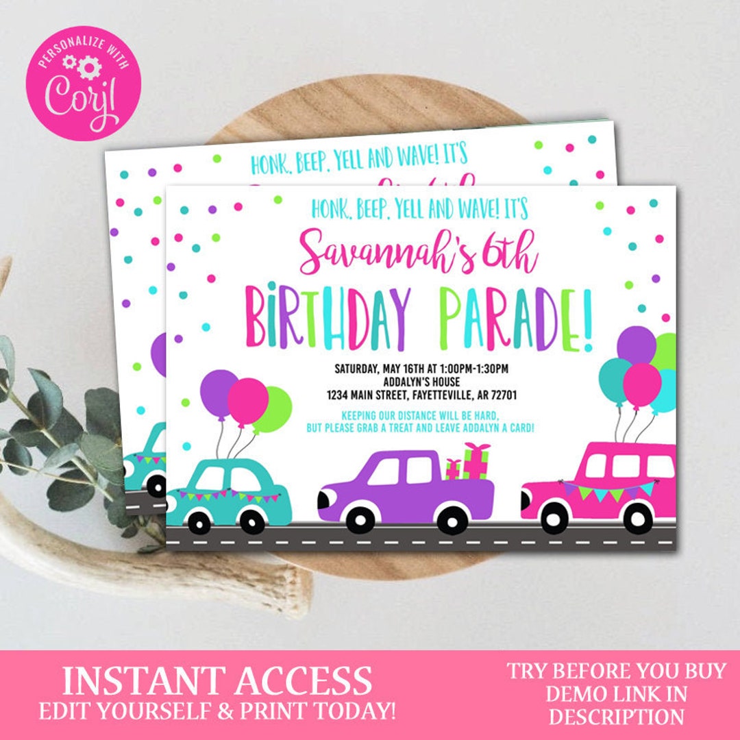 Editable Drive by Birthday Parade Invitation Drive Thru - Etsy