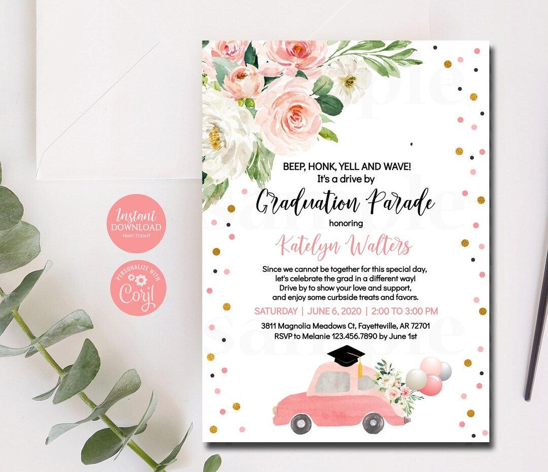 Editable Graduation Parade Invitation, Drive by Graduation Parade Party ...