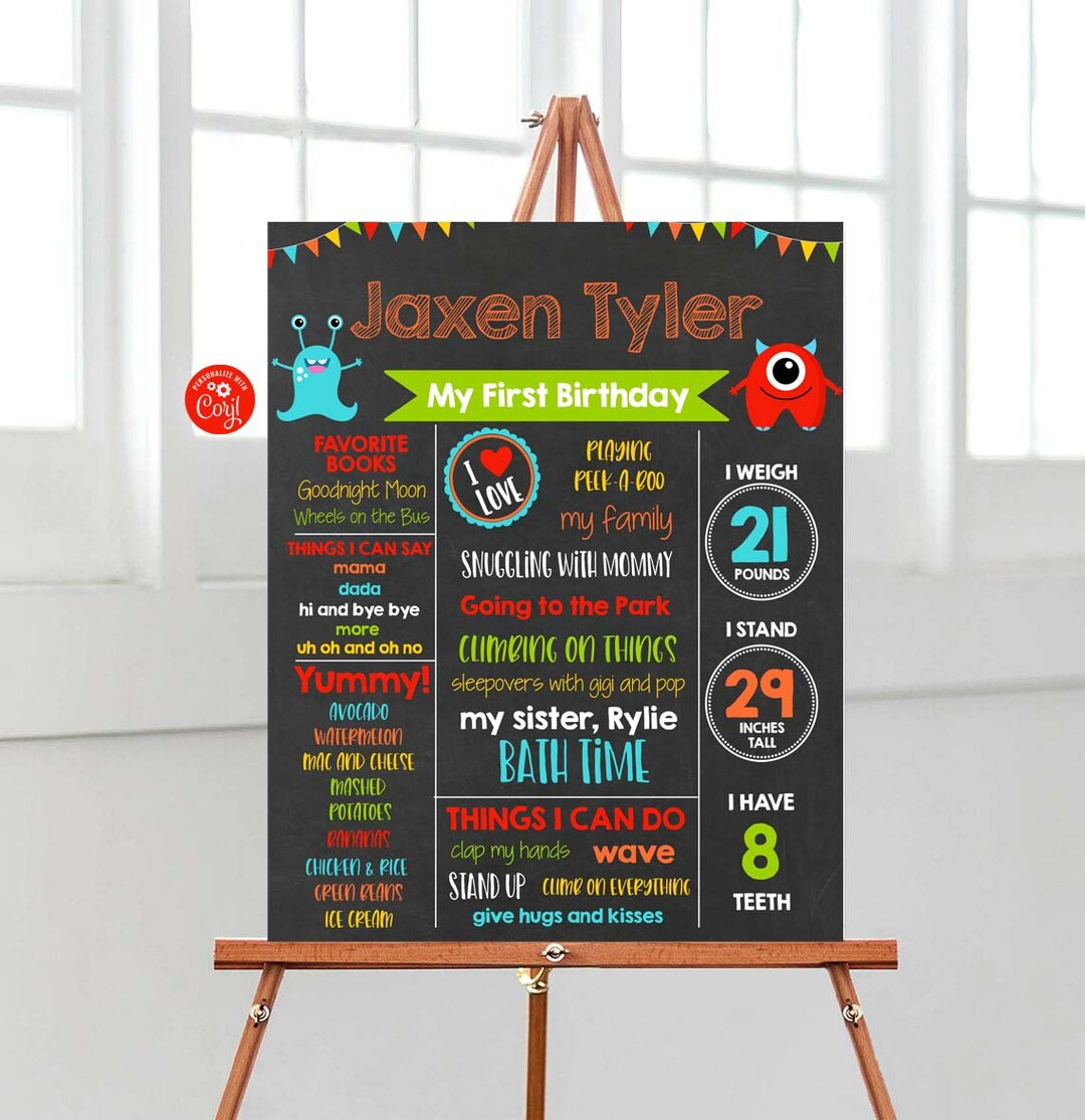 Editable Monster Milestone Sign Monster Stat Poster Our Little Monster ...