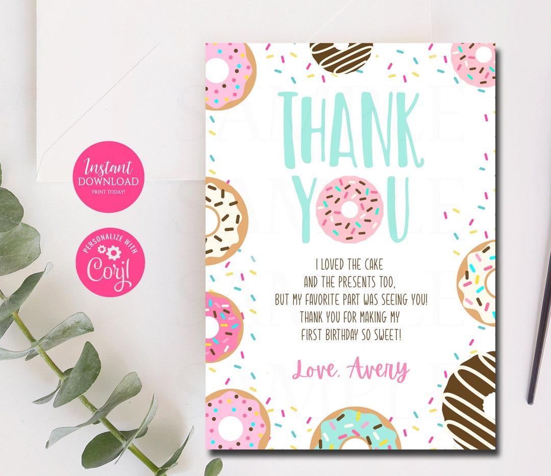 Bearbeitbare Donut You Note Donut Dankeskarte Geburtstag Donut ...