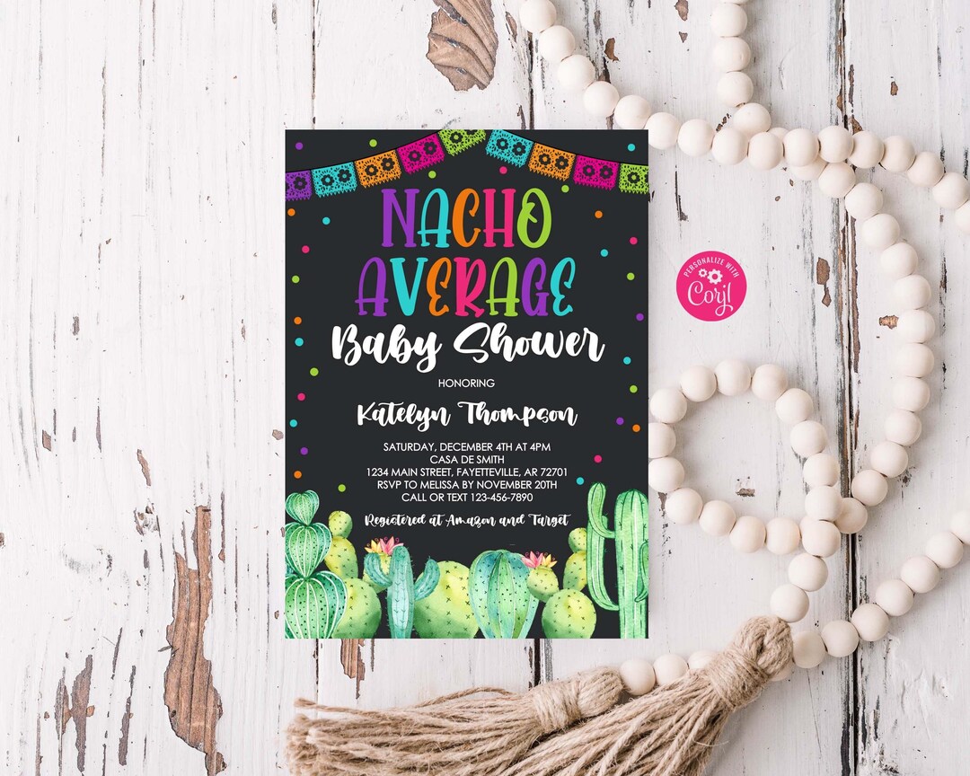 Editable Baby Shower Invitation Nacho Average Baby Shower Cactus Fiesta ...