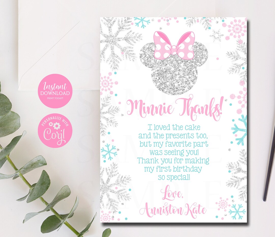 Editable Minnie Mouse Thank You Card Minnie Mouse Thank You Note Minnie ...