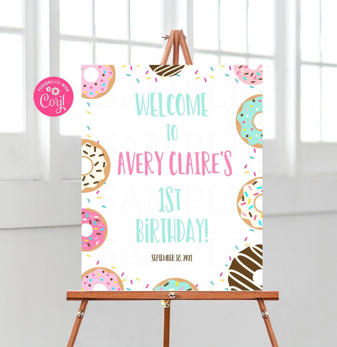 Editable Donut Welcome Sign Donut Birthday Party Pink Girl - Etsy