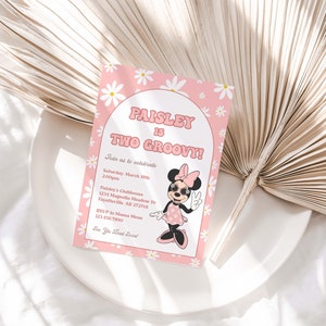 Editable Groovy Minnie Invitation Two Groovy Retro Daisy Minnie Mouse ...